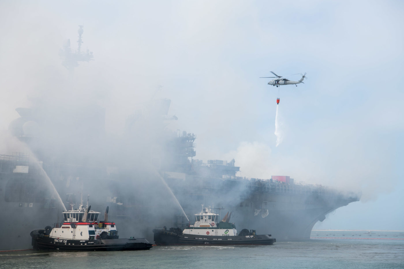 WATCH: Navy Sea Hawk helicopters drop water on USS Bonhomme Richard blaze